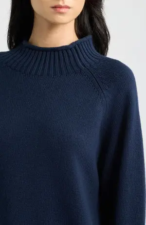 Rag & Bone Hazel Roll Neck Cotton & Wool Sweater - Navy