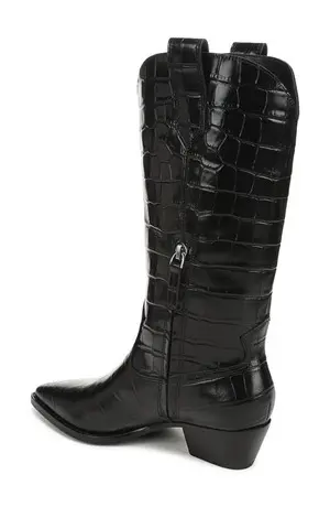 Nordstrom Georgia Leather Block Heel Boots - Black Croco