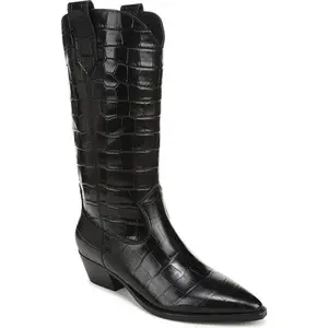 Nordstrom Georgia Leather Block Heel Boots - Black Croco