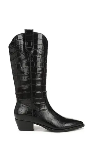 Nordstrom Georgia Leather Block Heel Boots - Black Croco