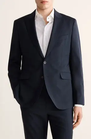Mango Venice Slim Fit Virgin Wool Jacket - Navy