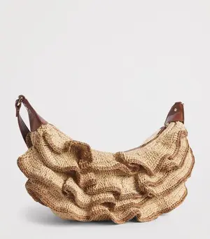 Zimmermann Goldentime Ruffle Raffia Shoulder Bag
