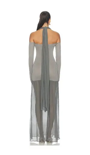 AYA MUSE Knit Maxi Dress With Metallic Threading And Contrast Skirt