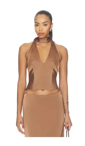 Lioness Front Row Halter Top With Detachable Scarf - Chocolate