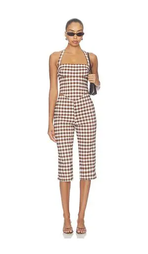 Majorelle Halterneck Cropped Top - Brown Gingham