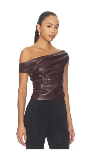LAMARQUE Asymmetrical Draped Faux Leather Top - Vamp