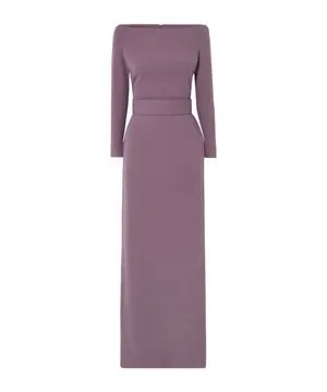 Solace Off-the-shoulder Long-sleeve Waist-tied Maxi Gown - Gray
