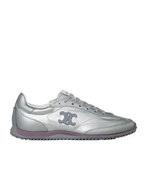 Celine Racer Sneakers In Metallized Fabric And Calfskin - Silver