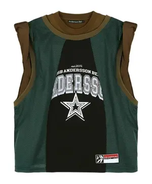 Andersson Bell Layered Rolled-up Basketball Jersey T-shirt - Khaki/green