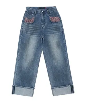 Andersson Bell Oil-washed Rolled-up Jeans With Checkered Pockets