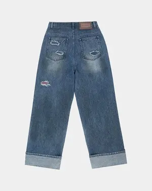 Andersson Bell Oil-washed Rolled-up Jeans With Checkered Pockets