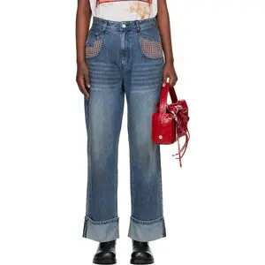 Andersson Bell Oil-washed Rolled-up Jeans With Checkered Pockets