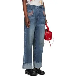 Andersson Bell Oil-washed Rolled-up Jeans With Checkered Pockets