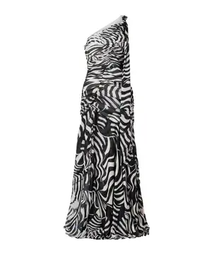 MARY KATRANTZOU Aliyah One-shoulder Zebra-print Chiffon Maxi Dress - Black