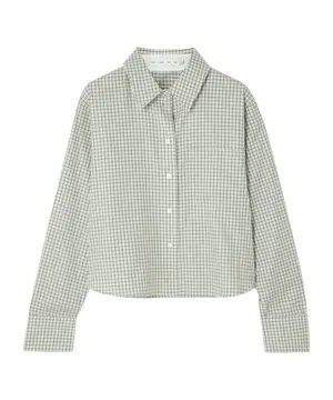 Proenza Schouler Olive Cropped Checked Cotton-poplin Shirt - White