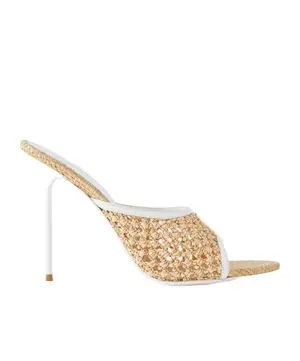 Paris Texas Leather Trimmed Straw Mules - Nude