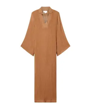 Lisa Marie Fernandez Crinkled Linen-blend Gauze Kaftan - Brown