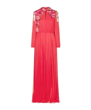 Saloni Floral-print Silk-crepon Midi Dress - Red