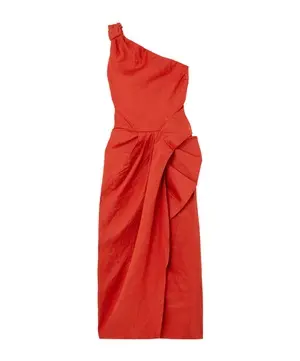 Johanna Ortiz One-shoulder Knotted Linen Midi Dress - Red