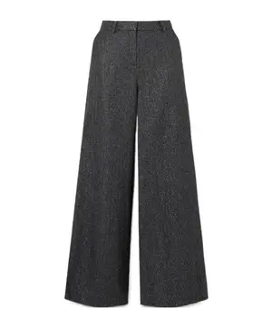 L'Agence Metallic Herringbone Wool Blend Wide-leg Pants