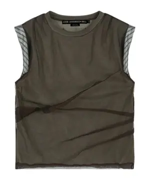 Andersson Bell Layered Mesh Pleated Top - Brown