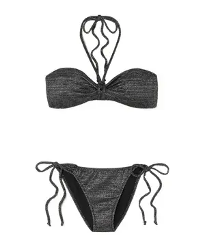 Lisa Marie Fernandez Metallic Jacquard Halter Bikini - Black
