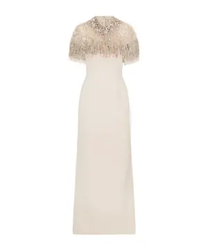 Jenny Packham Embellished Cape Effect Gown - White