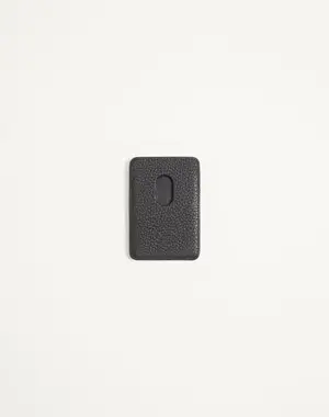 Valentino Garavani Rockstud Magnetic Cardholder In Grainy Calfskin - Black