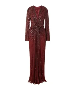 Jenny Packham Nina Gathered Embellished Tulle Gown