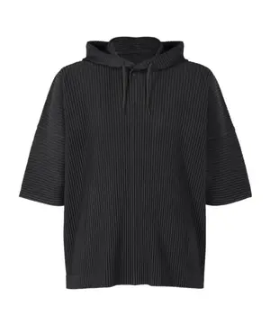 Issey Miyake Pleated Short-sleeve Hoodie - Black