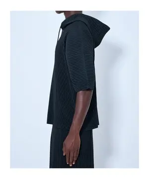 Issey Miyake Pleated Hoodie - Black