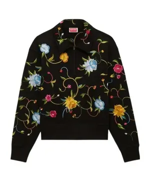 Kenzo Wildflower Embroidered Half Zip Sweatshirt
