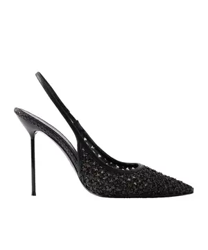 Paris Texas Leather-trimmed Straw Slingback Pumps - Black