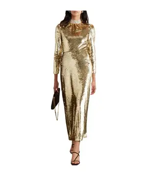 Saloni Light Gold Sequin Dress - Multicolor
