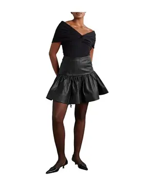 JASON WU Ruffled Tiered Leather Mini Skirt
