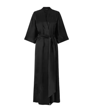 Carine Gilson Belted Floral-embroidered Silk-satin Kimono - No