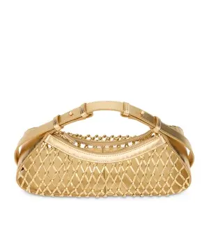 Cult Gaia Curved Woven Handle Clutch Bag