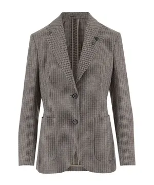 LARDINI Houndstooth Single-breasted Blazer - Gray
