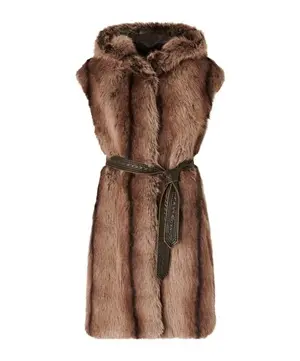 Pinko Hooded Sleeveless Faux Fur Coat With Belt