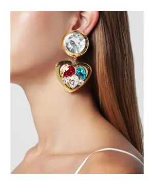 Alessandra Rich Heart Pendant Clip-on Earrings