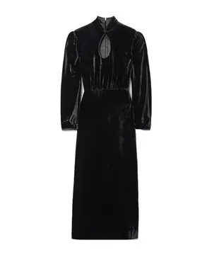 Saloni Velvet Turtleneck Midi Dress - Black