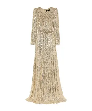 Jenny Packham Embellished Sequin Long Sleeve Maxi Gown
