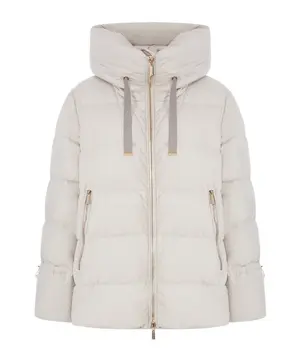 MOORER Short Quilted Nylon Down Jacket With Hood - Ivory