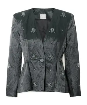 Huishan Zhang Antoine Crystal-embellished Crinkled Satin-twill Blazer - No