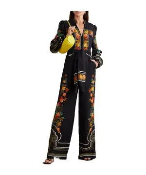 Saloni Bryce Belted Printed Crepe Jumpsuit