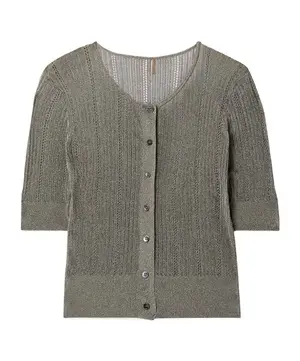 Adam Lippes Metallic Pointelle And Ribbed-knit Cardigan - Gray