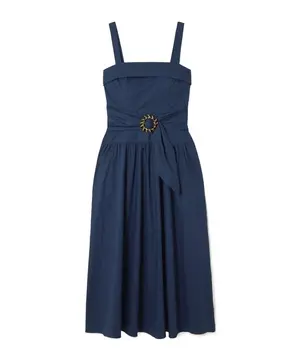 Saloni Zinnia Buckled Cotton-blend Poplin Midi Dress - Blue