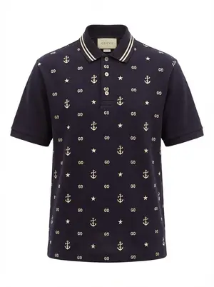 Gucci Symbols Embroidered Polo Shirt - Blue