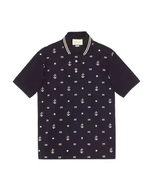 Gucci Symbols Embroidered Polo Shirt - Blue