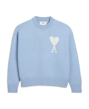 AMI Paris Logo Intarsia Crewneck Jumper - Blue